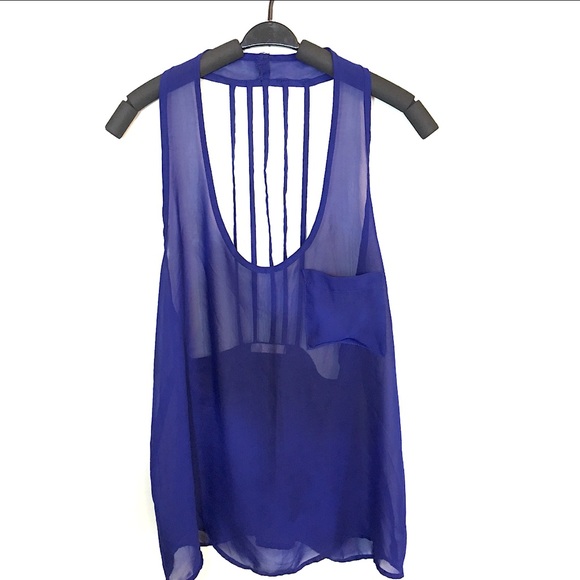 Tops | Royal Blue Sheer Top Caged Back | Poshmark